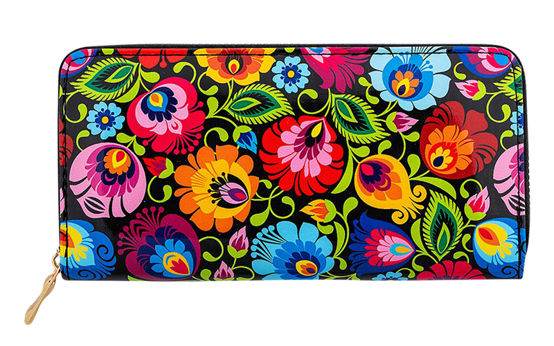 Large wallet - Black Lowicz pattern – Polish Food Direct